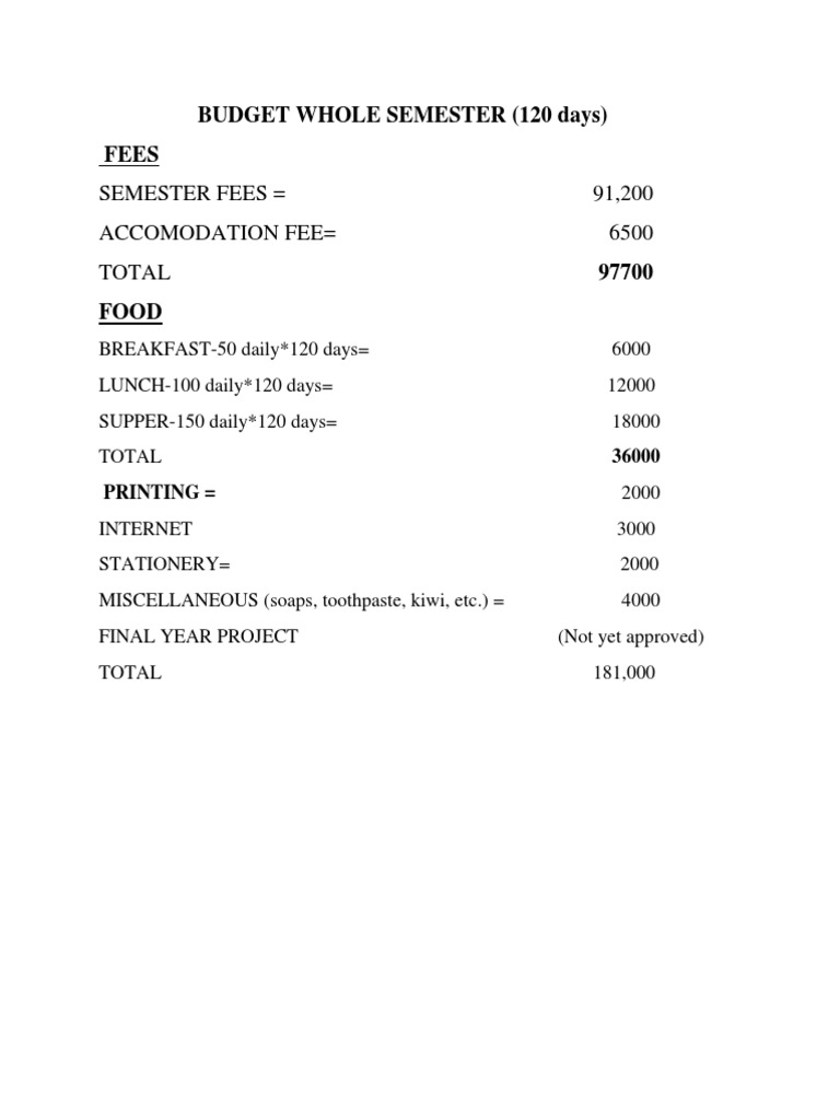 Budget Whole Semester | PDF