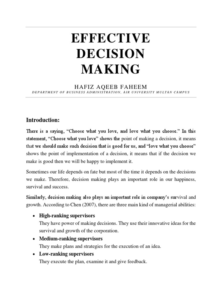 Effective Decision Making | PDF | Schema (Psychology) | Decision Making