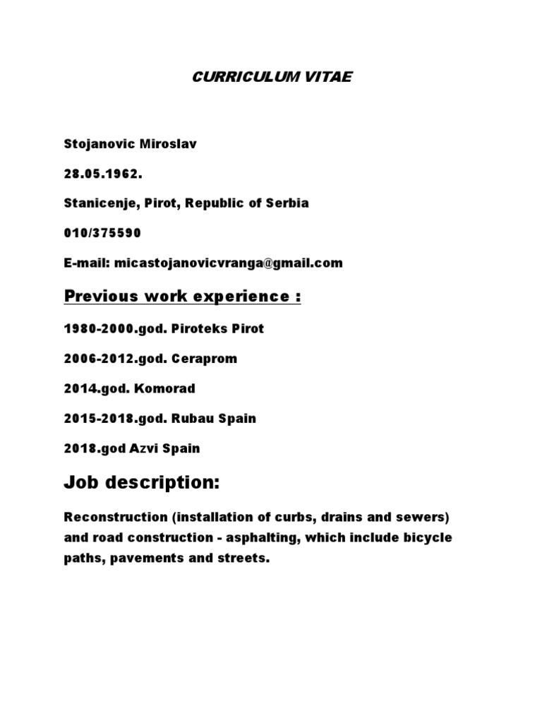 CURRICULUM VITAE Miroslav Stojanovic | PDF