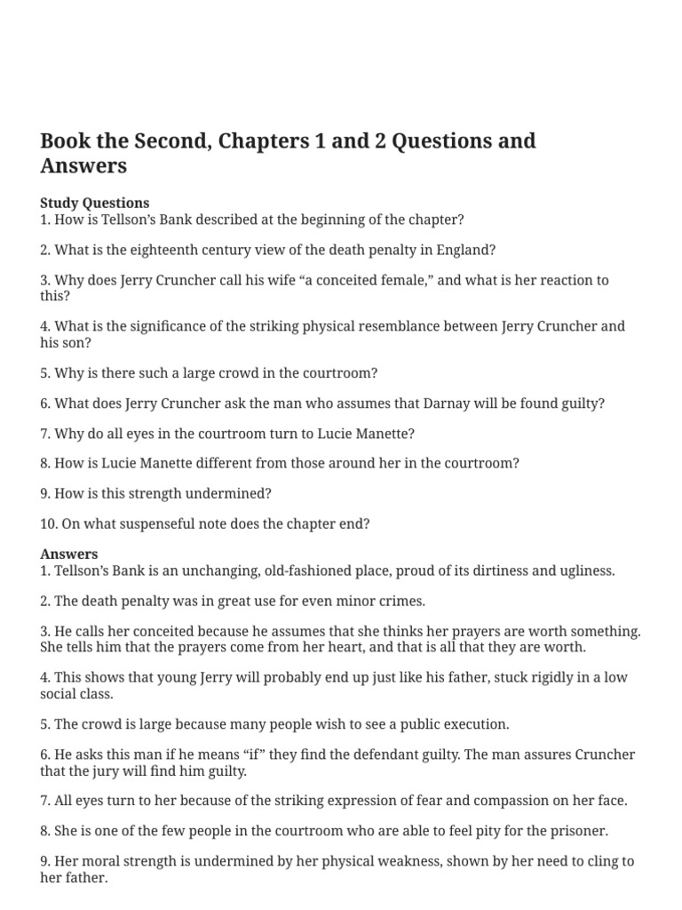 A Tale of Two Cities: Chapters 1-2 Q&A | PDF