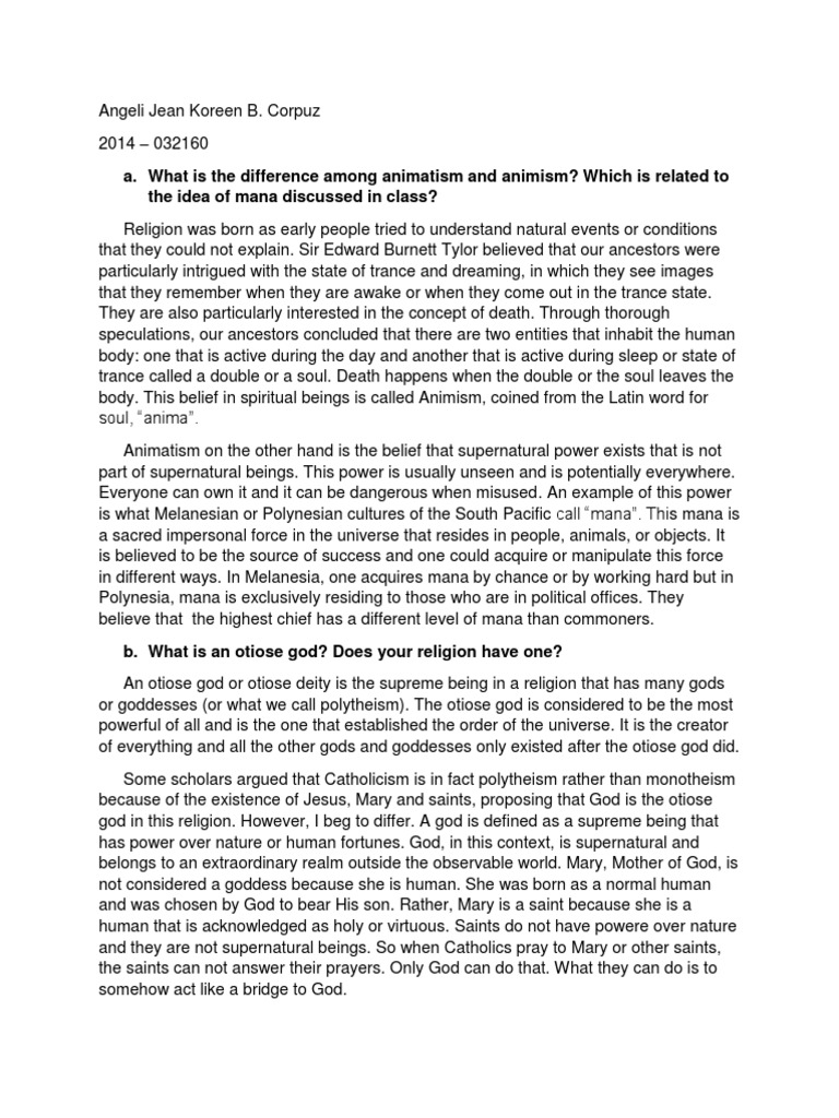 A. What Is The Difference Among Animatism and Animism? Which Is Related ...