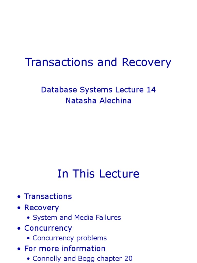 Lecture 14 | PDF | Database Transaction | Backup