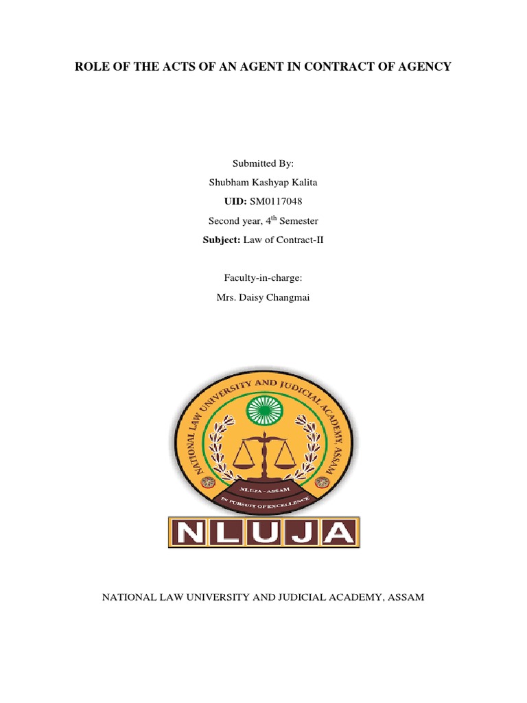 Role of Agents in Contract of Agency | PDF | Law Of Agency | Indemnity