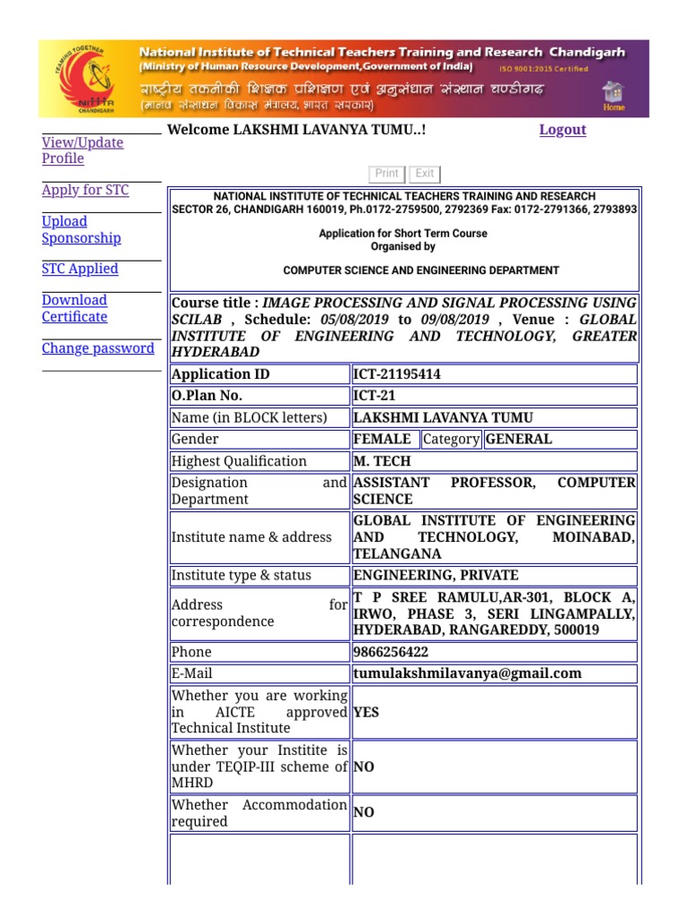 View/Update Profile Apply For STC: Upload Sponsorship STC Applied ...