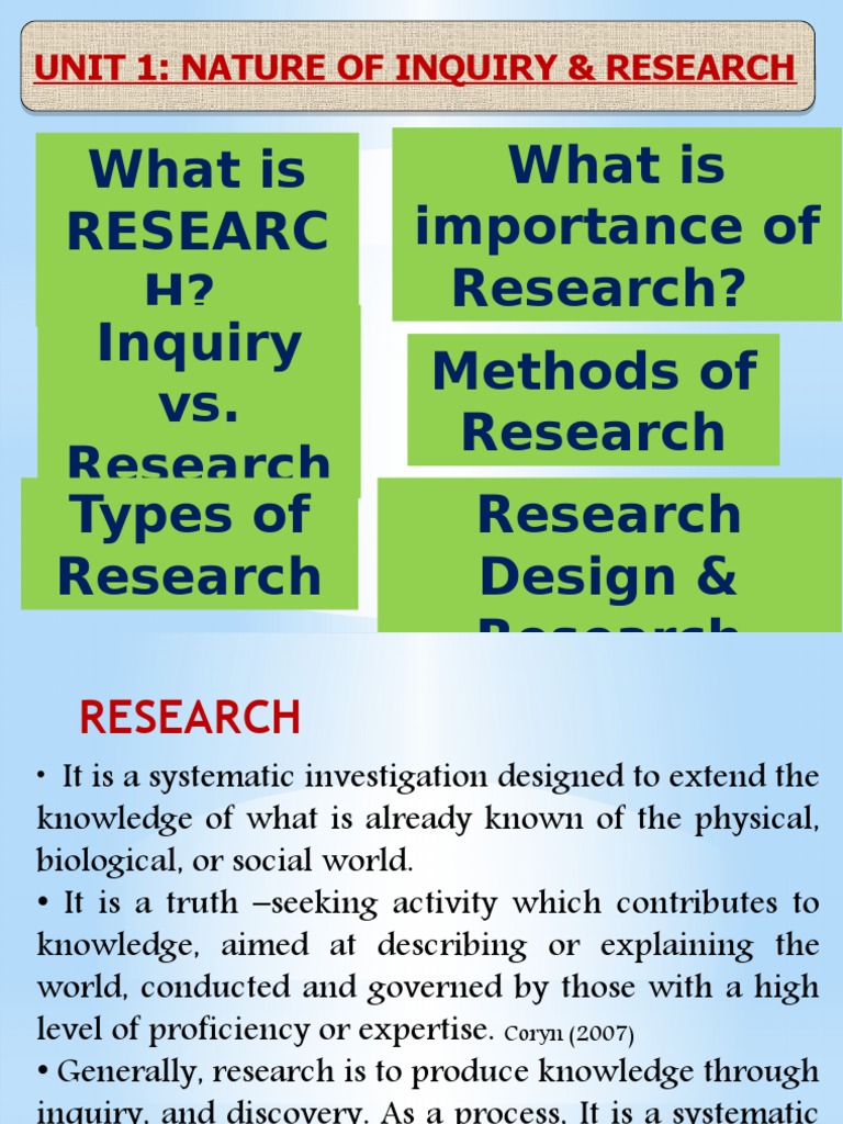 What Is Researc H? What Is Importance of Research? Inquiry vs. Research ...