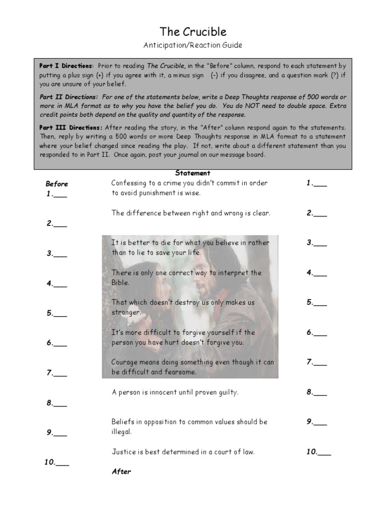 The Crucible: An Anticipation/Reaction Guide for Understanding the ...