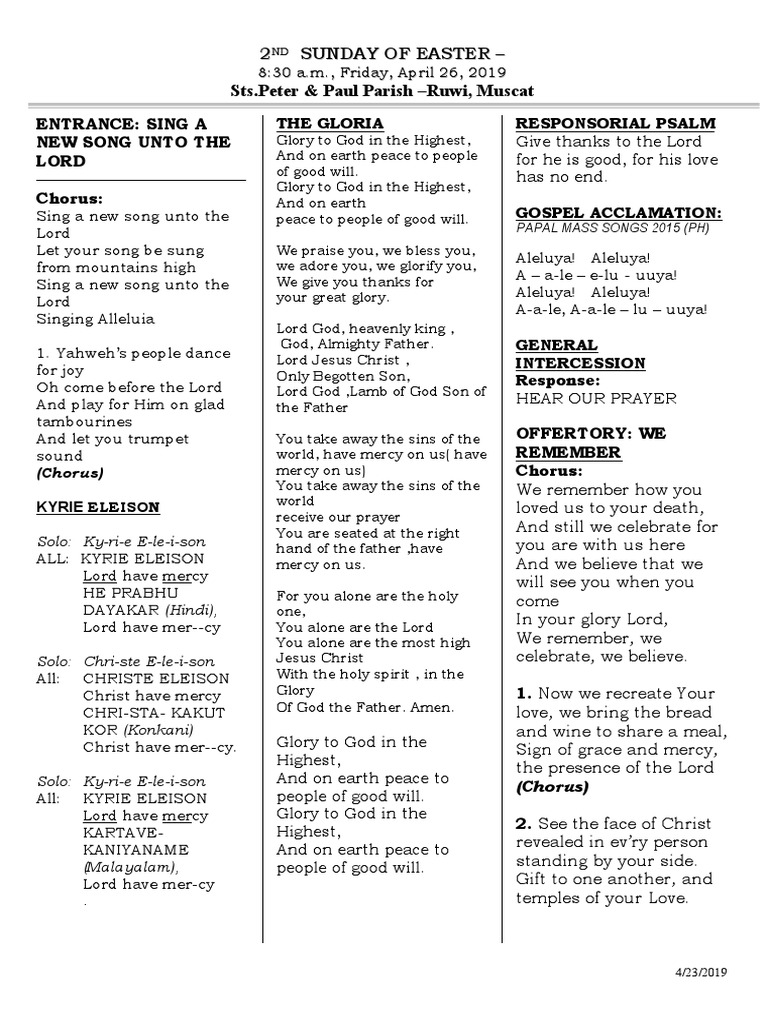 Fcco English Mass April 19 2019 | PDF | Mercy | Eucharist