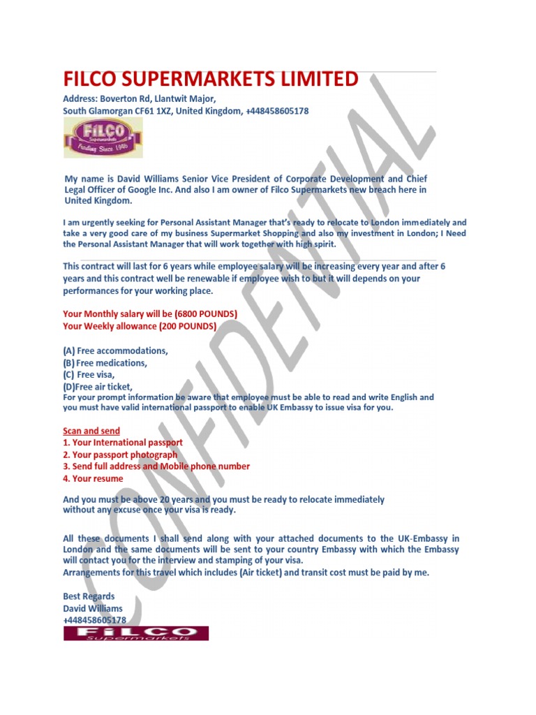Filco Supermarkets Limited: Your Monthly Salary Will Be (6800 POUNDS ...