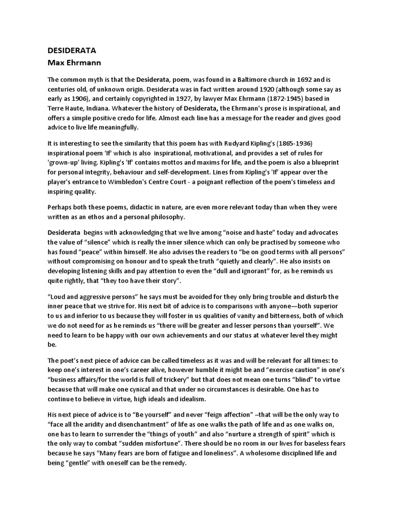 Desiderata Answer | PDF | Poetry