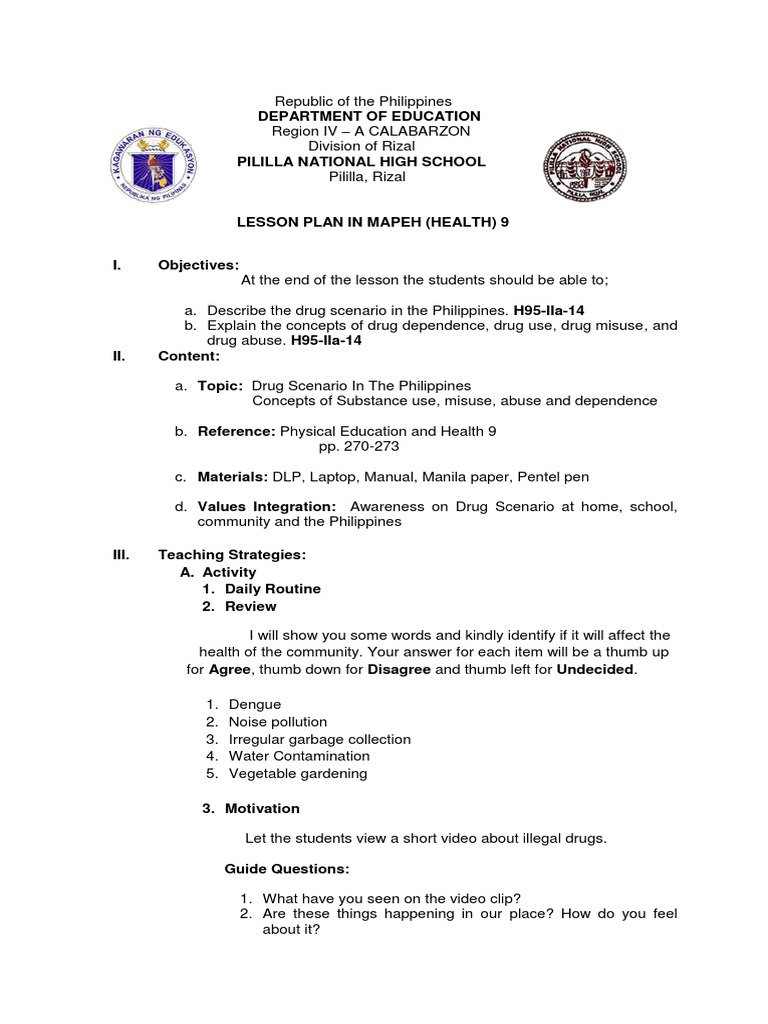 Mapeh 9 Demo Teaching Lesson Plan | PDF | Substance Abuse | Philippines