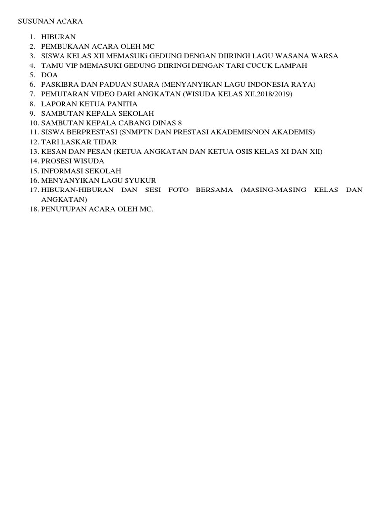 Susunan Acara Wasana Warsa | PDF