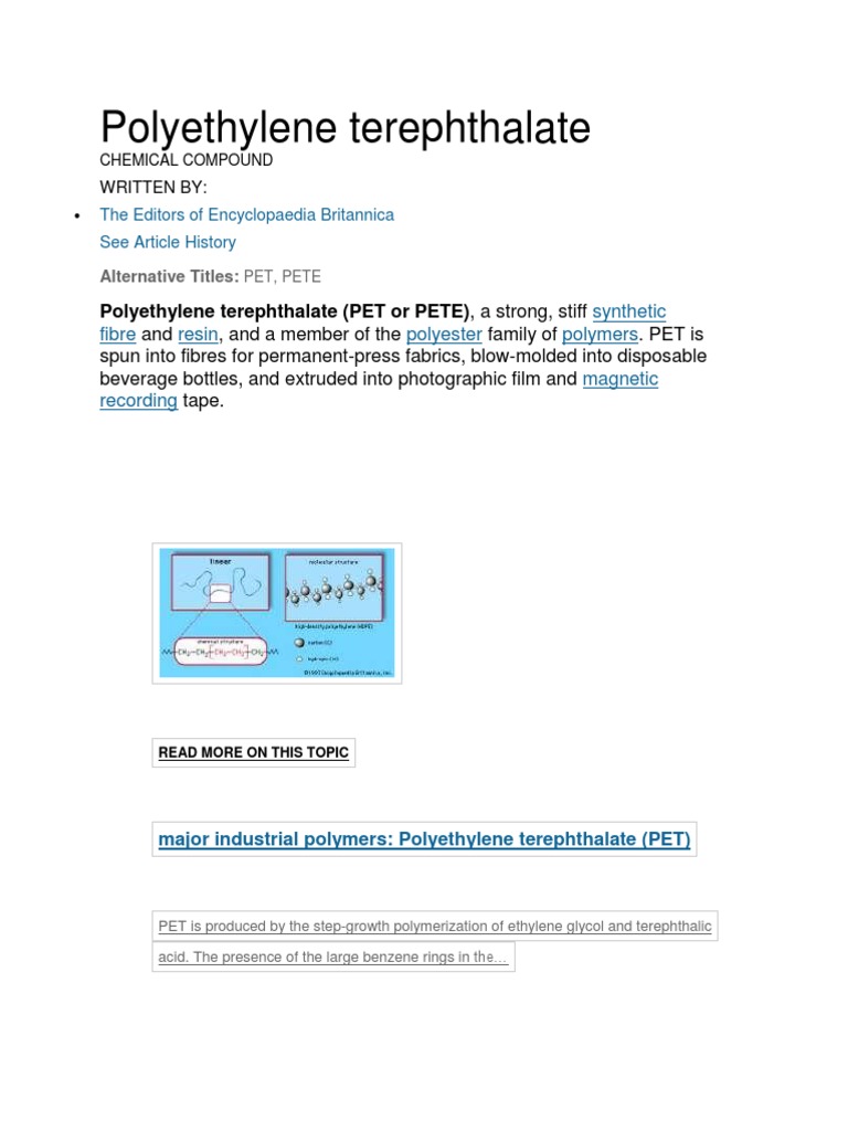 Polyethylene Terephthalate (Pet) | PDF | Fibers | Textiles