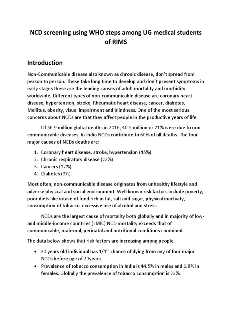 NCD Screening | PDF | Non Communicable Disease | Medical Statistics