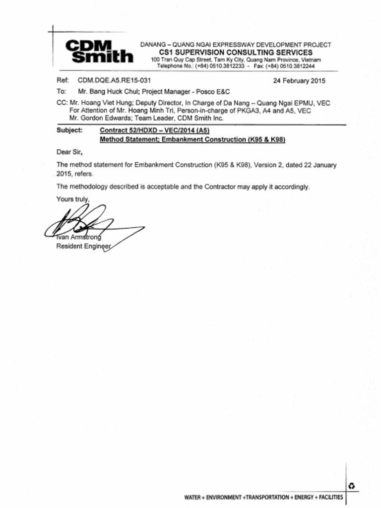 T-POS-CDM-002 - Method Statement For Embankment Construction | PDF ...