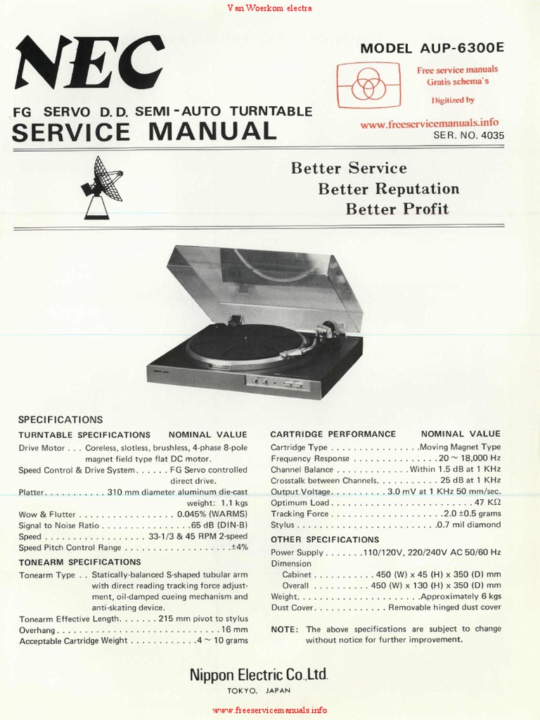 Nec Aup-6300e Turntable PDF | PDF