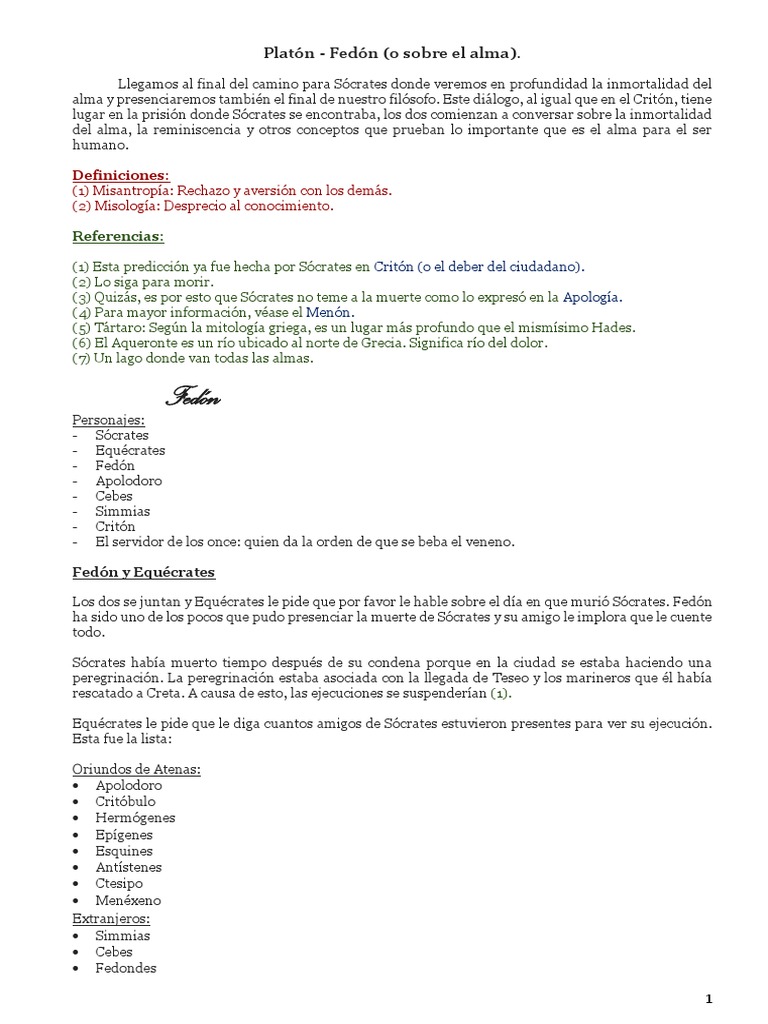 Analisis Platon Fedon | PDF | Sócrates | Alma Analisis Platon Fedon | PDF | Sócrates | Alma