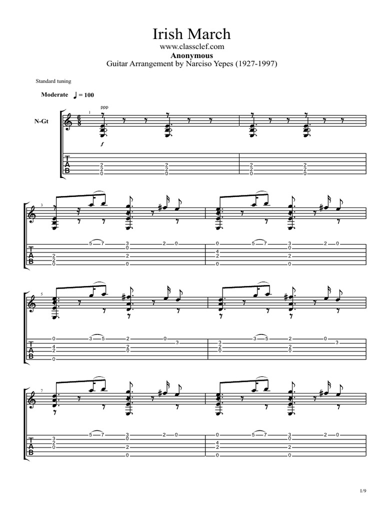 Irish March Guitar Arrangement | PDF | Guitars | Irish Musical Instruments