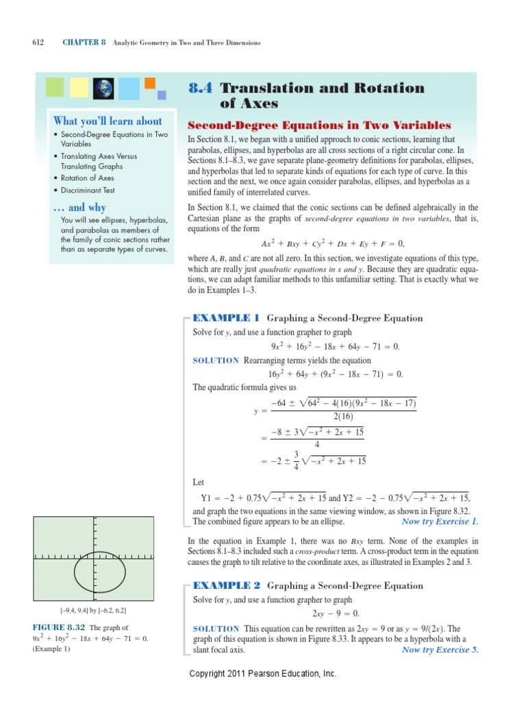 Translation and Rotation of Axes | PDF | Quadratic Equation | Equations