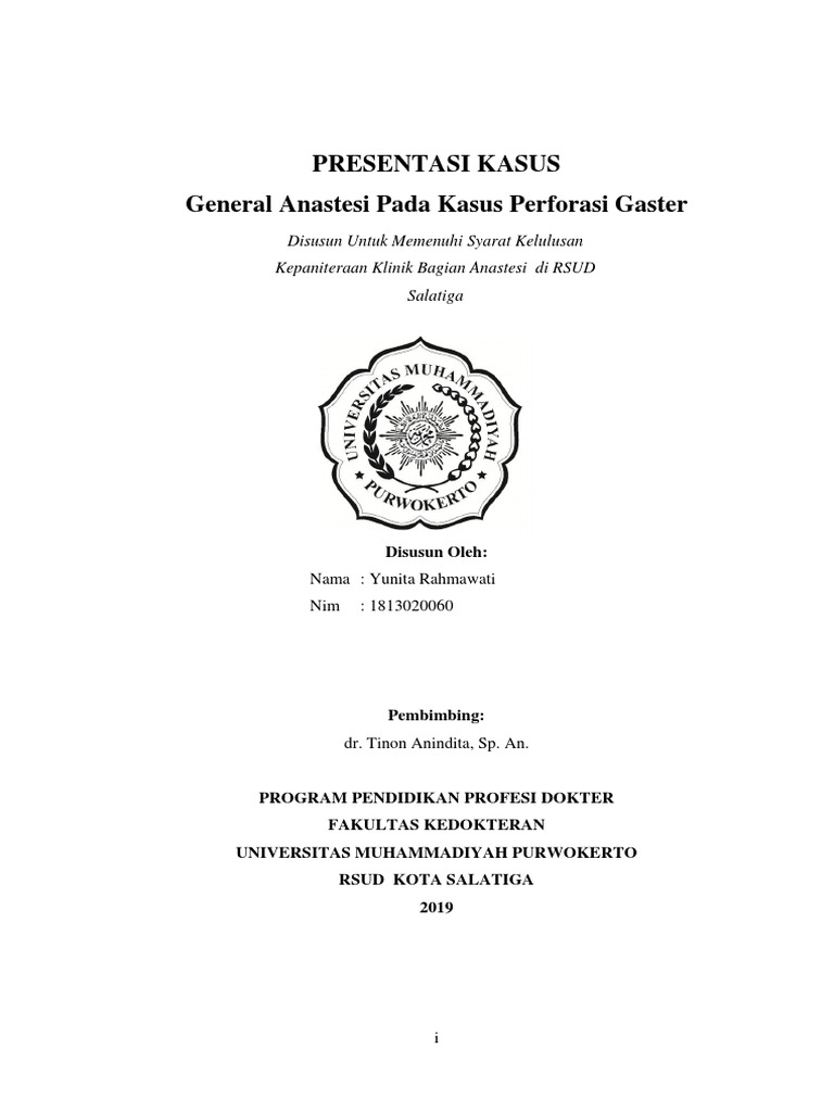 Presentasi Kasus General Anastesi Pada Kasus Perforasi Gaster | PDF