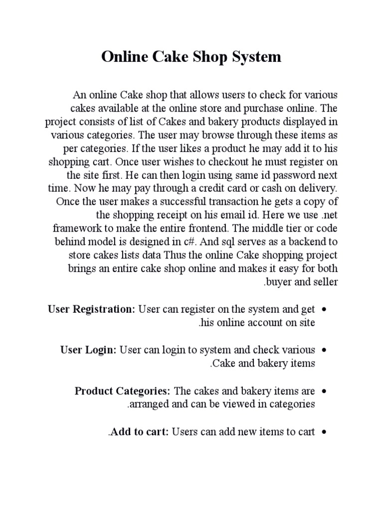 Online Cake Shop System: User Registration: User Can Register On The ...