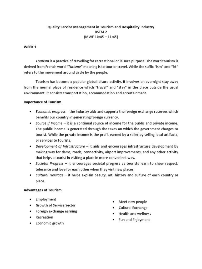Quality Service Management in Tourism and Hospitality Industry Handouts ...