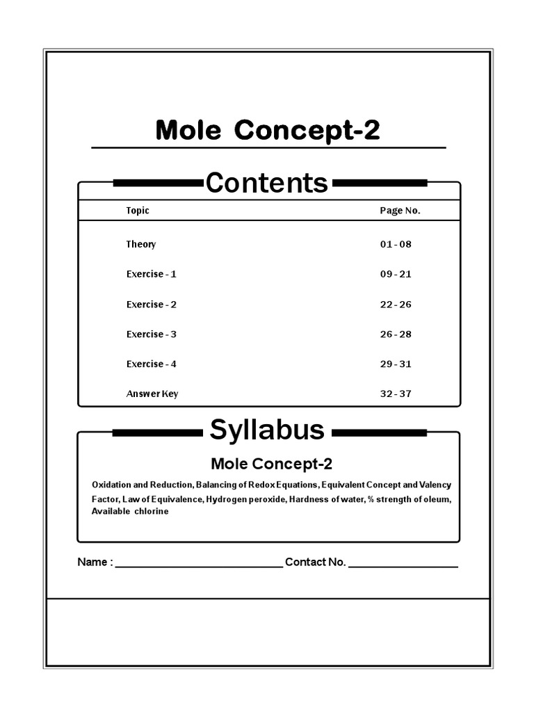 Mole Concept 2 | PDF | Redox | Molar Concentration