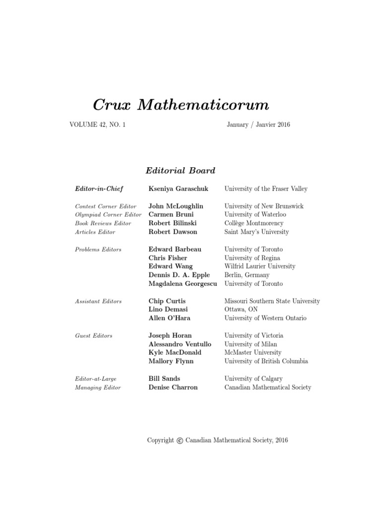 Crux Mathematicorum: Editorial Board | PDF | Statistics | Science