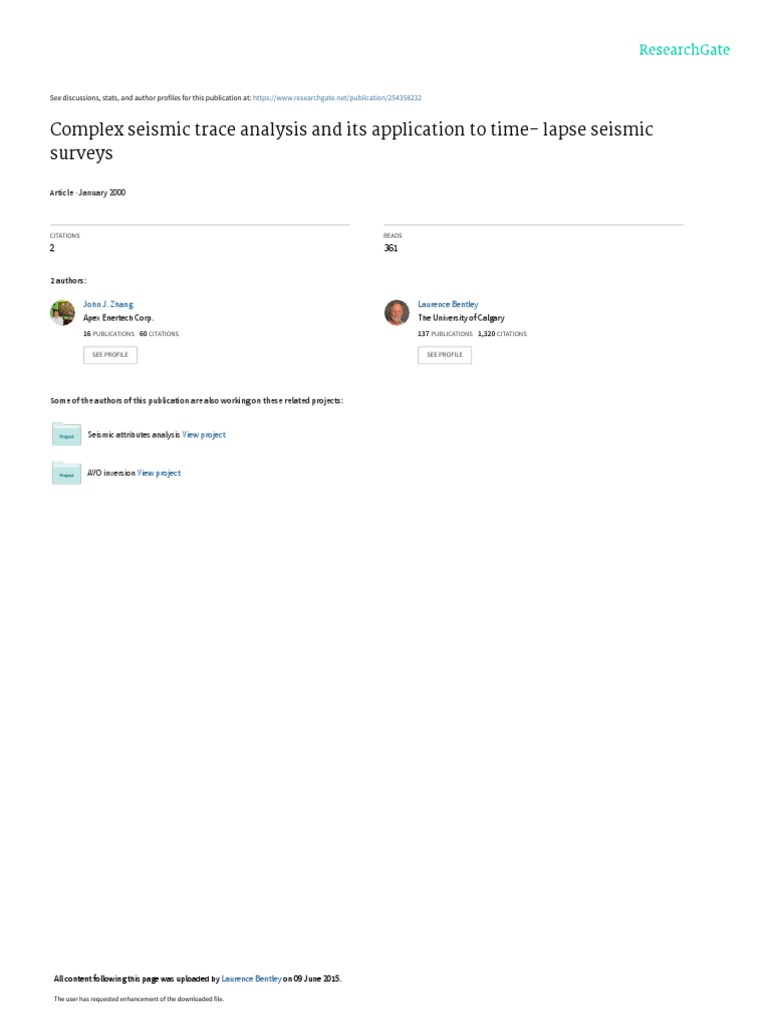 Complex Seismic Trace Analysis And Its Application Pdf Spectral Density Reflection Seismology