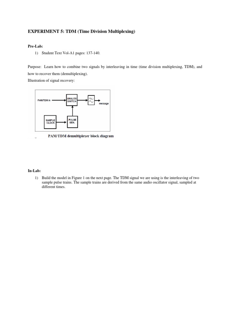 EXPERIMENT 5: TDM (Time Division Multiplexing) : Pre-Lab | PDF ...