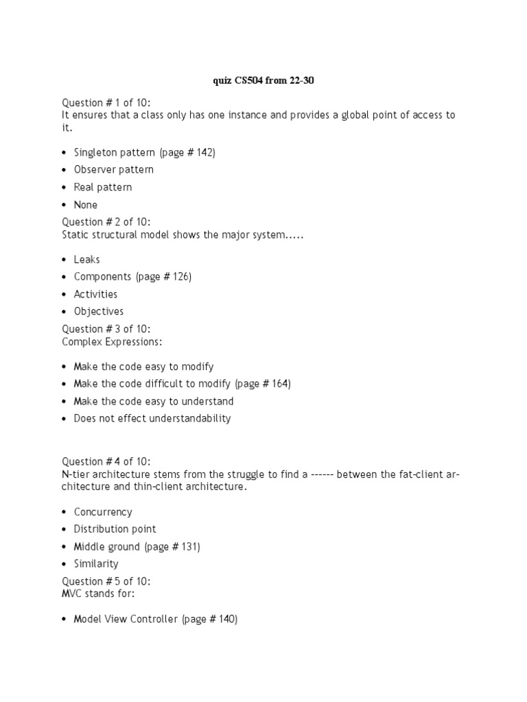 Quiz CS504 From 22-30 | PDF | Class (Computer Programming) | Object Oriented Programming
