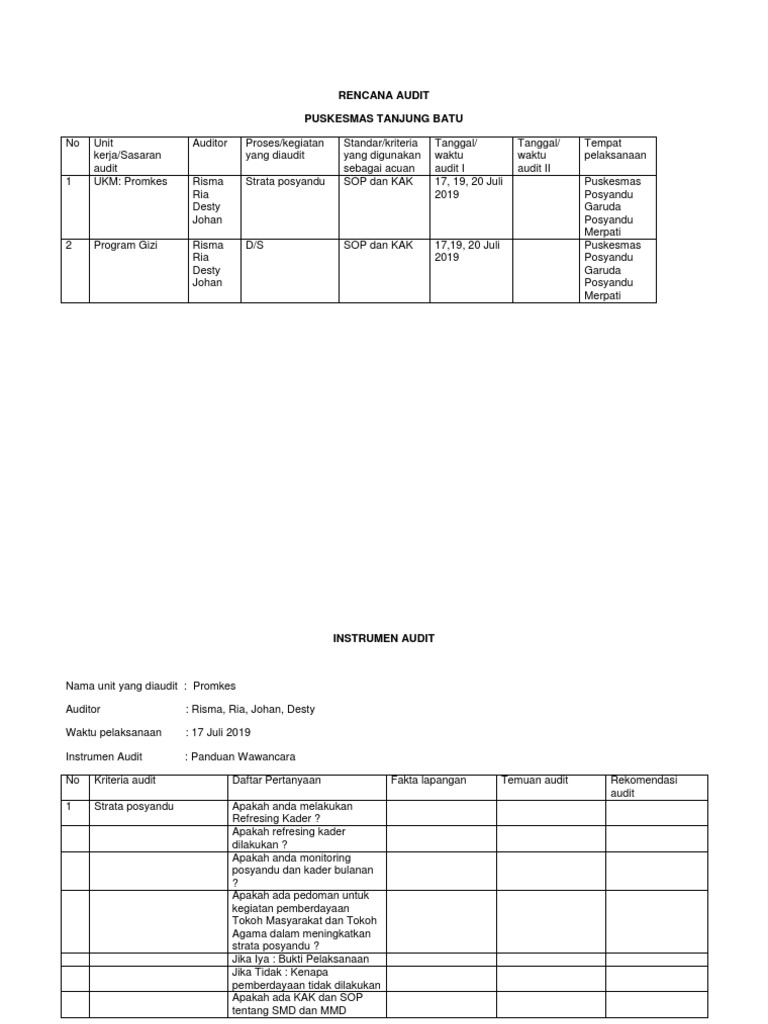 Contoh Instrumen Audit Internal 1 | PDF
