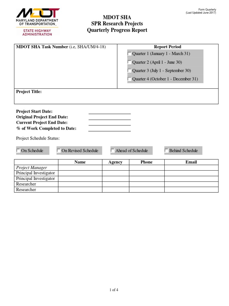 Mdot Sha SPR Research Projects Quarterly Progress Report | PDF ...