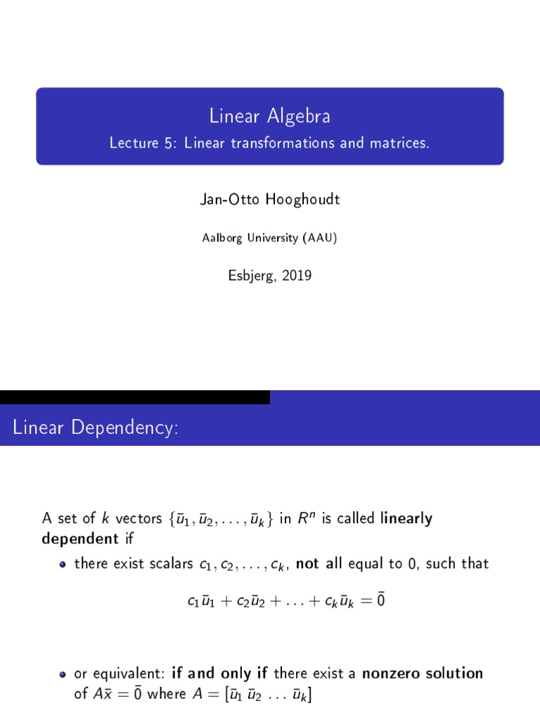 Linear Algebra: Lecture 5: Linear Transformations and Matrices | PDF | Linear Map | Linear Algebra