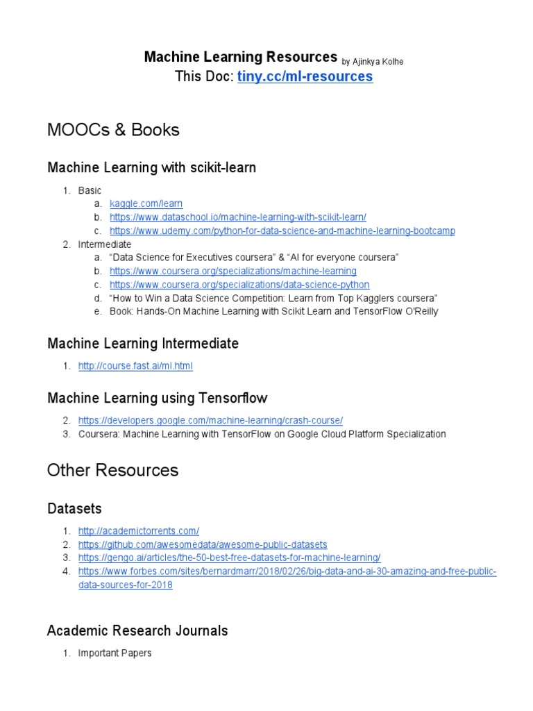 Machine Learning Resources | PDF