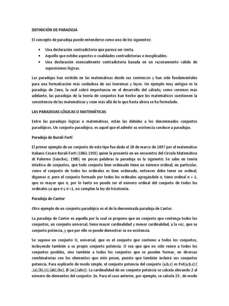 Definición de Paradoja | PDF | Conjunto (Matemáticas) | Paradoja