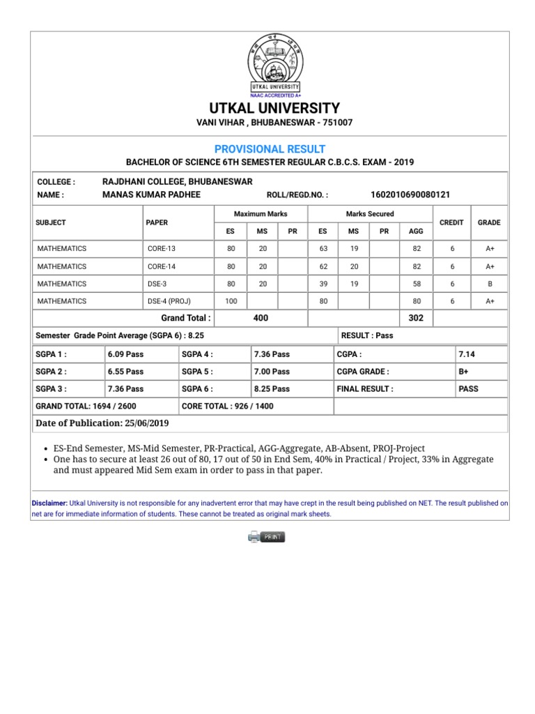 Utkal University: Provisional Result | PDF | Academia | Vocational Education