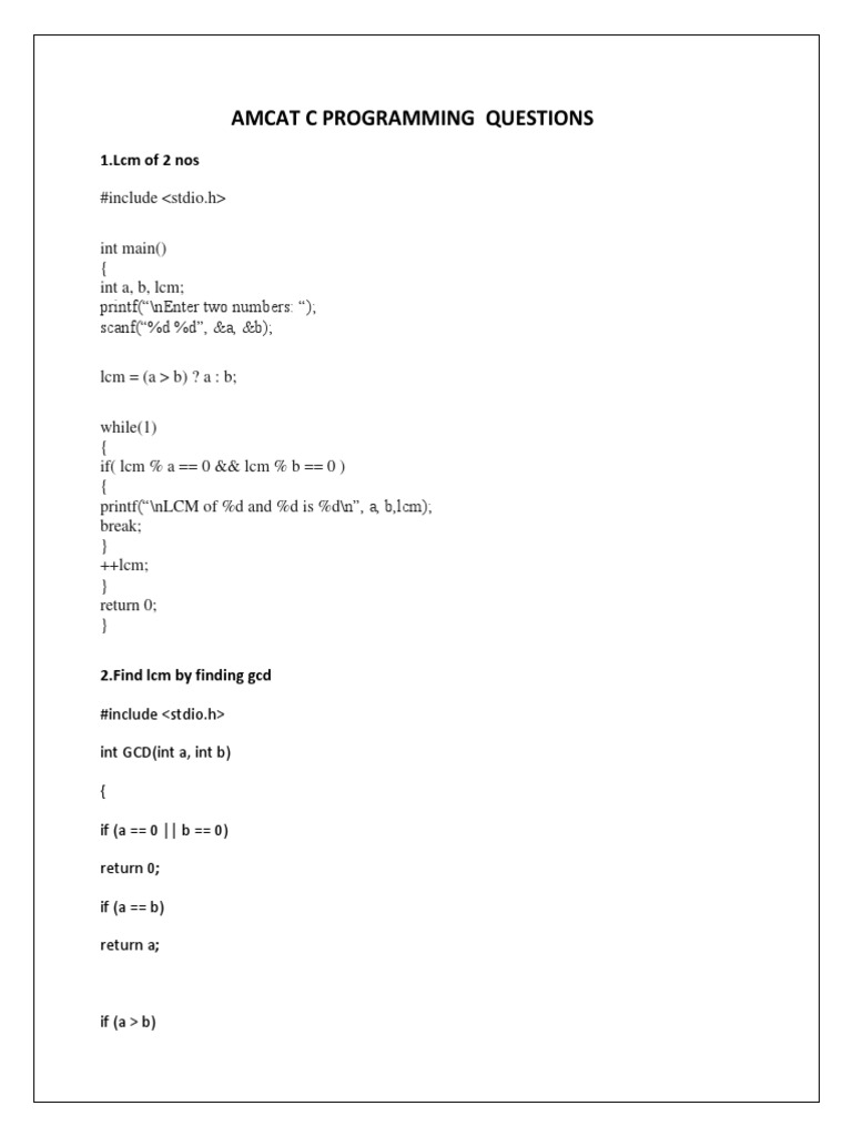 Amcat C Programming Questions | PDF | Numbers | Computer Engineering Amcat C Programming Questions | PDF | Numbers | Computer Engineering