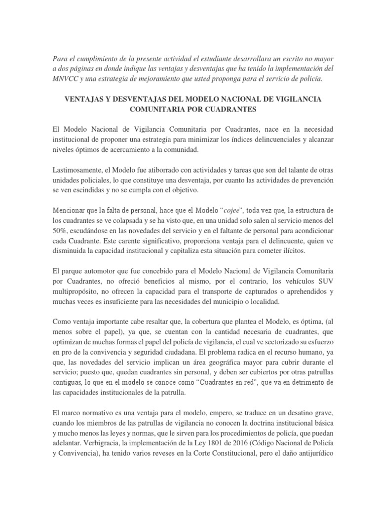Ventajas y Desventajas Del MNVCC | PDF | Policía | Gobierno