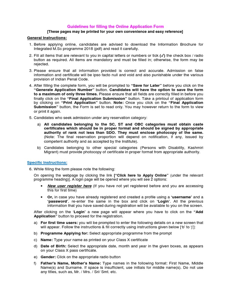 IMSc 2018 - Instructions For Filling Online Application Form - 2 May ...