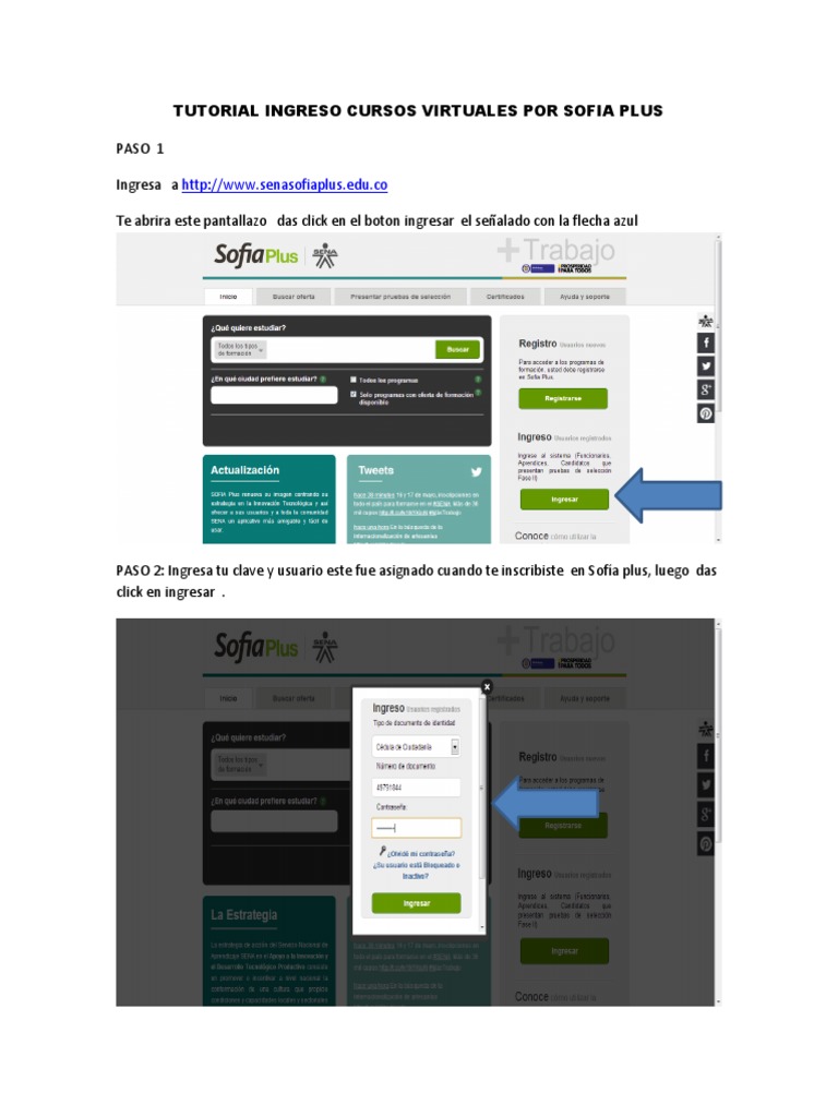 Tutorial Ingreso Cursos Virtuales Por Sofia Plus | PDF