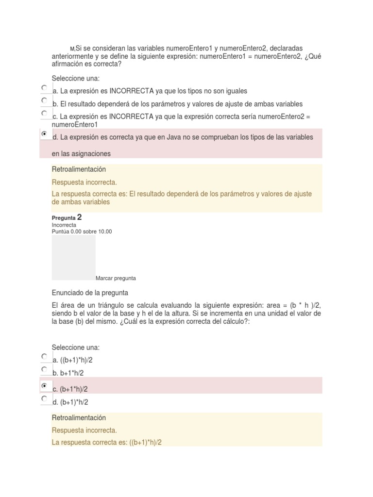 Primera Respuesta Al Cuestionario | PDF | Java (lenguaje de programación) | Tipo de datos