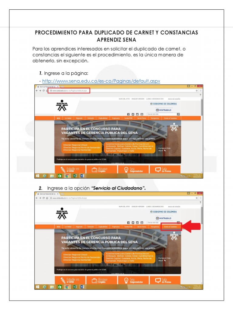 Procedimiento para Duplicado de Carnet y Constancias Aprendiz Sena 2018 | PDF