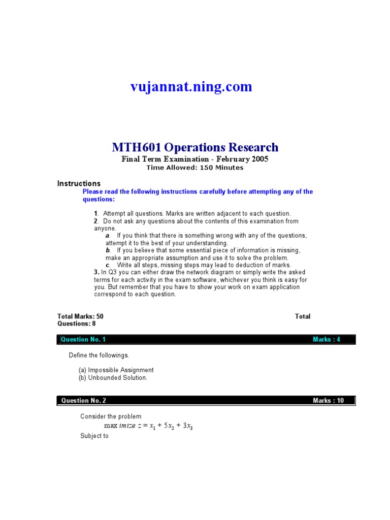 Mth601 Collection of Old Papers | PDF | Mathematical Optimization ...