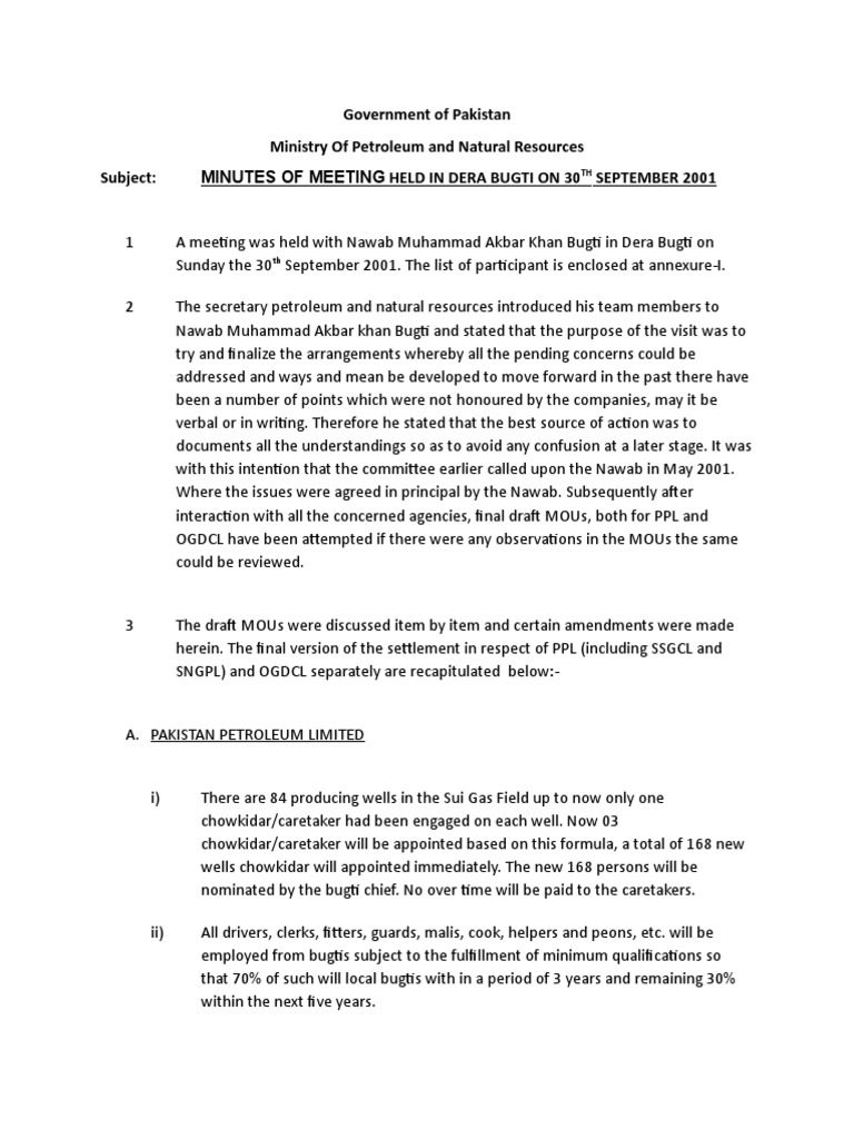 Nawab Bugti Agreement | PDF | Employment | Hospital