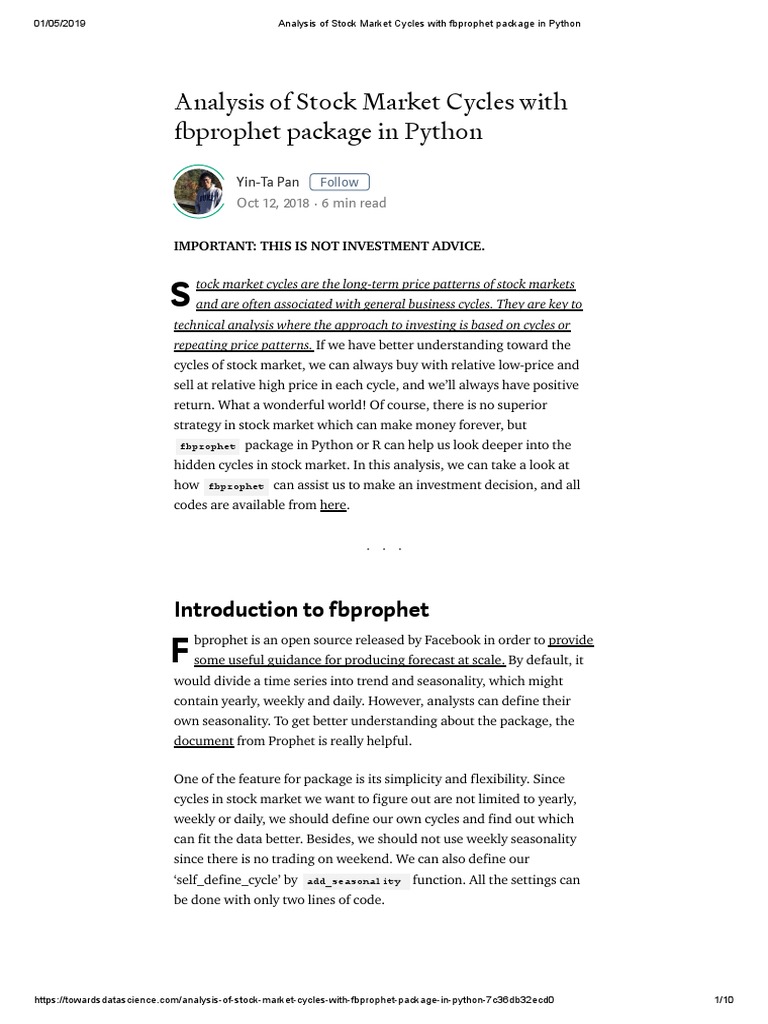 Analysis of Stock Market Cycles With Fbprophet Package in Python PDF ...