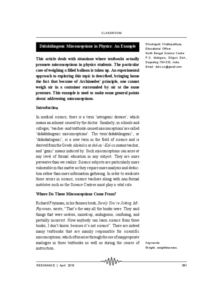 Overcoming Common Physics Misconceptions | PDF | Weightlessness | Weight