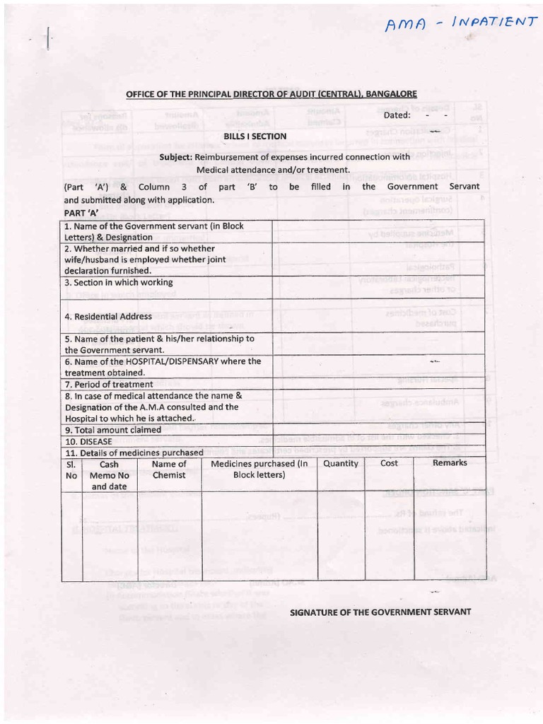 AMA Inpatient Reimbursement Form | PDF | Hospital | Physician