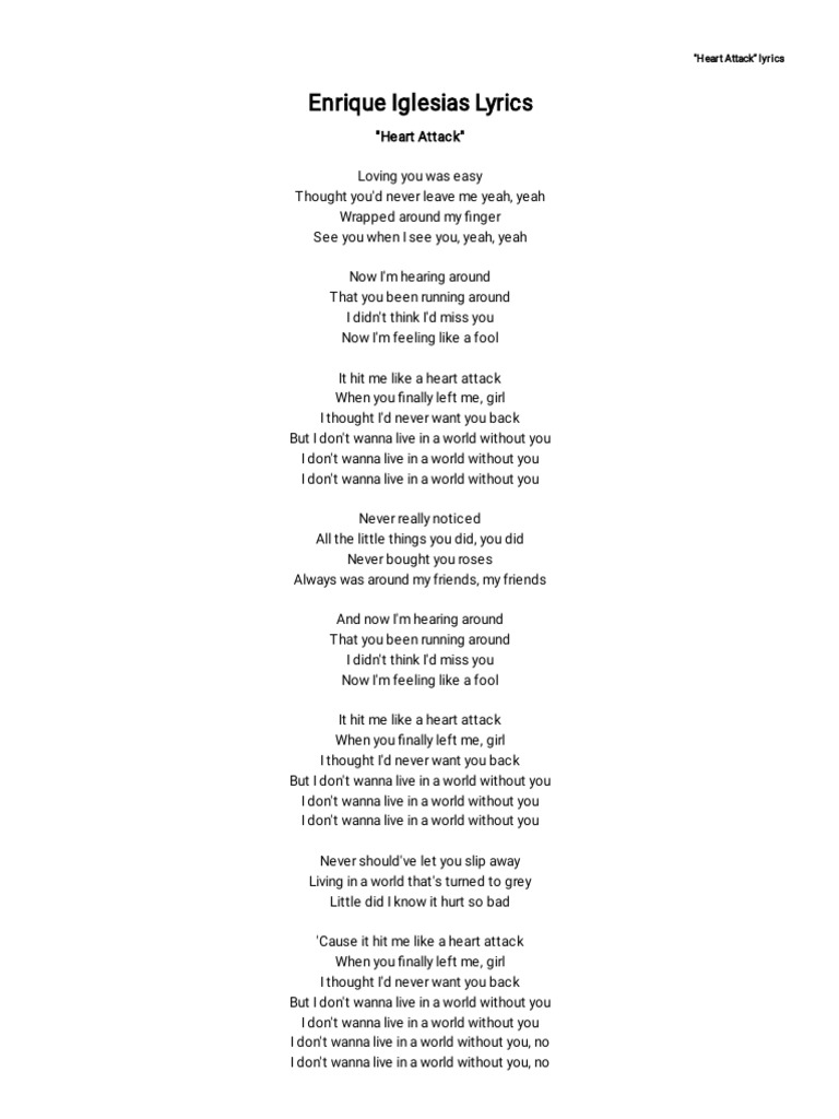 Enrique Iglesias Heart Attack Lyrics Pdf Pdf