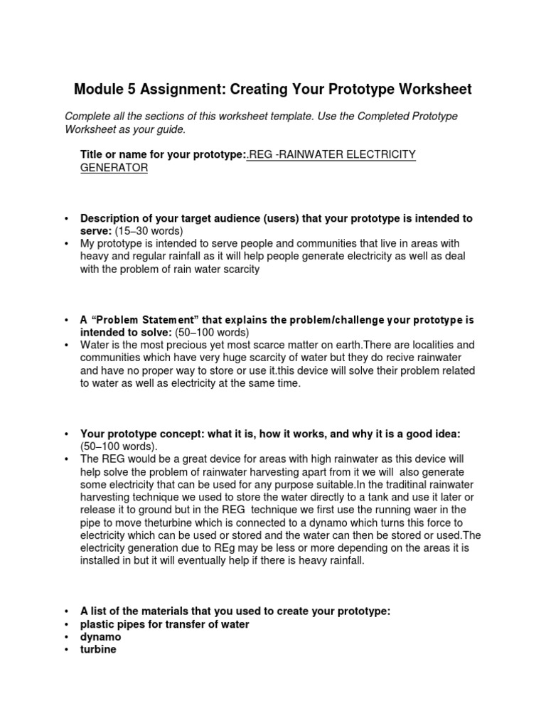 Module 5 Assignment: Creating Your Prototype Worksheet | PDF | Prototype