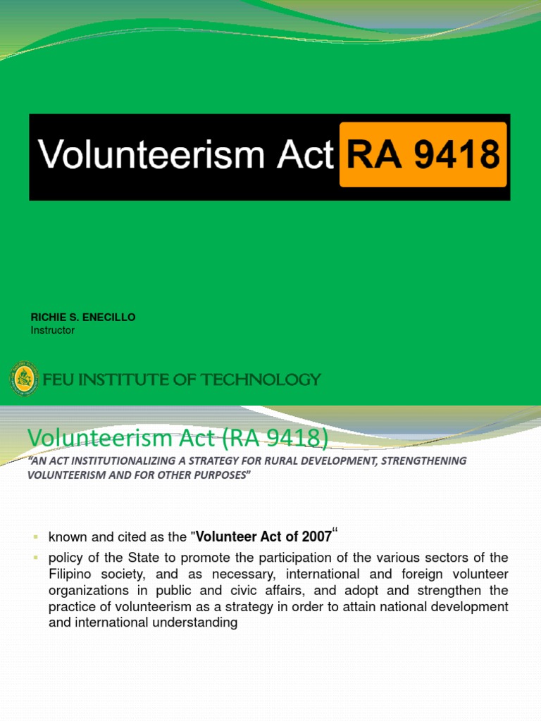 Volunteerism Act | PDF | Volunteering | Economies